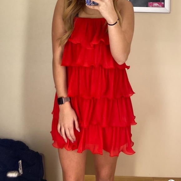 Dresses | Red Ruffled Sun Dress | Poshmark